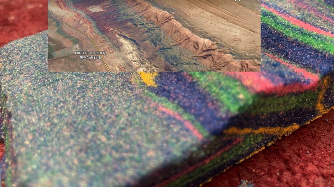 A sandbox model of China’s “other” Rainbow Mountains that fits in the ...